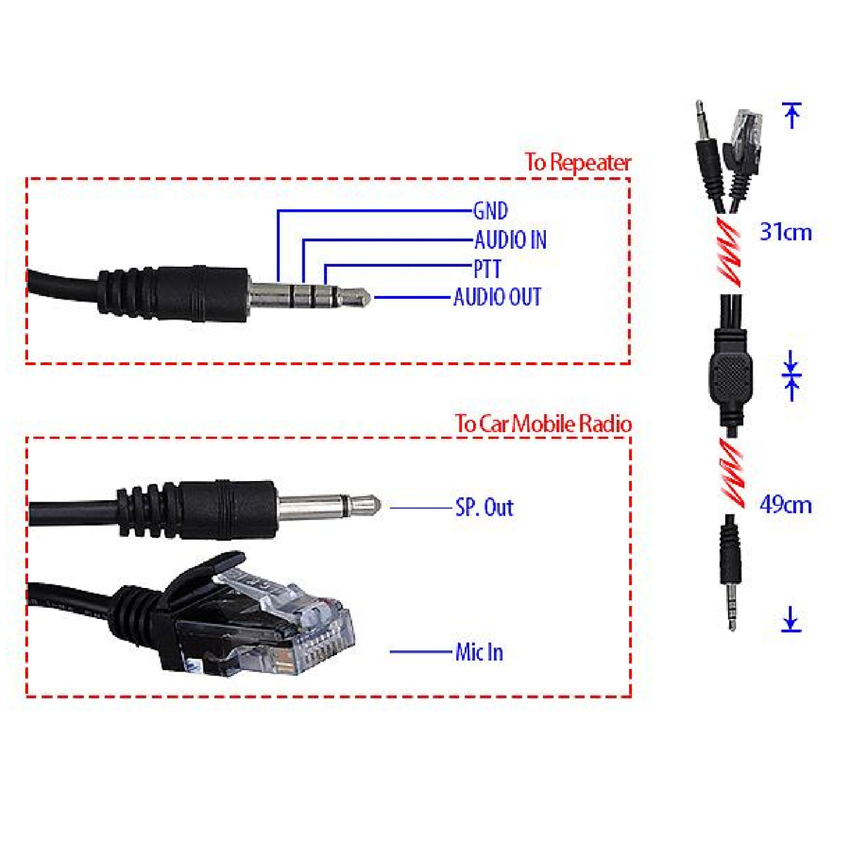 YAESU Mobile FT-2800 FT-2900 TYT TH-7800 TH-9800 48-Y1 Repeater Cable